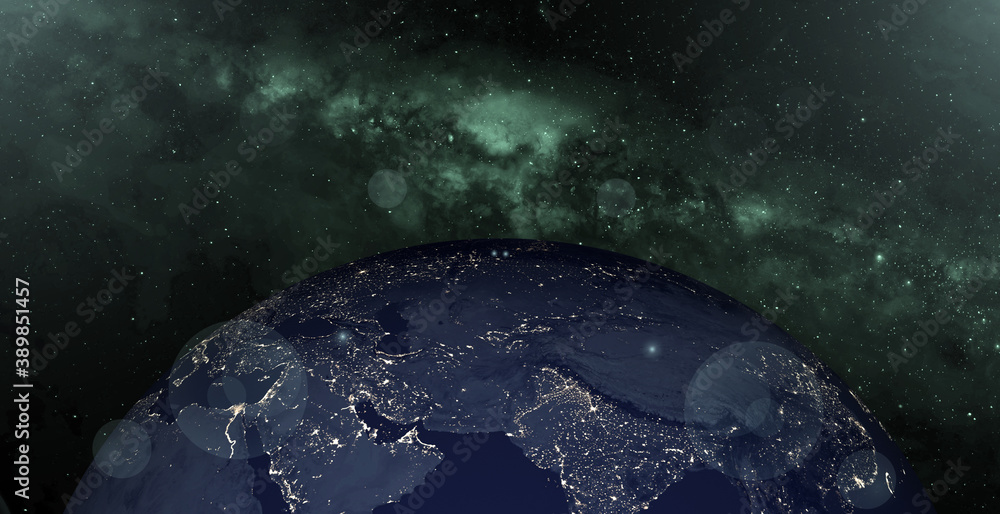 Planet earth in night scene with night city lights from space. night ...