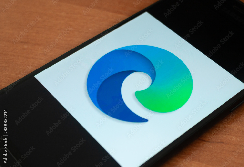 Krakow Poland - 18/08/2020 - Microsoft Edge logo app on Samsung phone ...