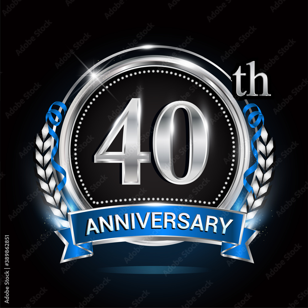 40th silver anniversary logo with blue ribbon and ring. Stock Vector ...