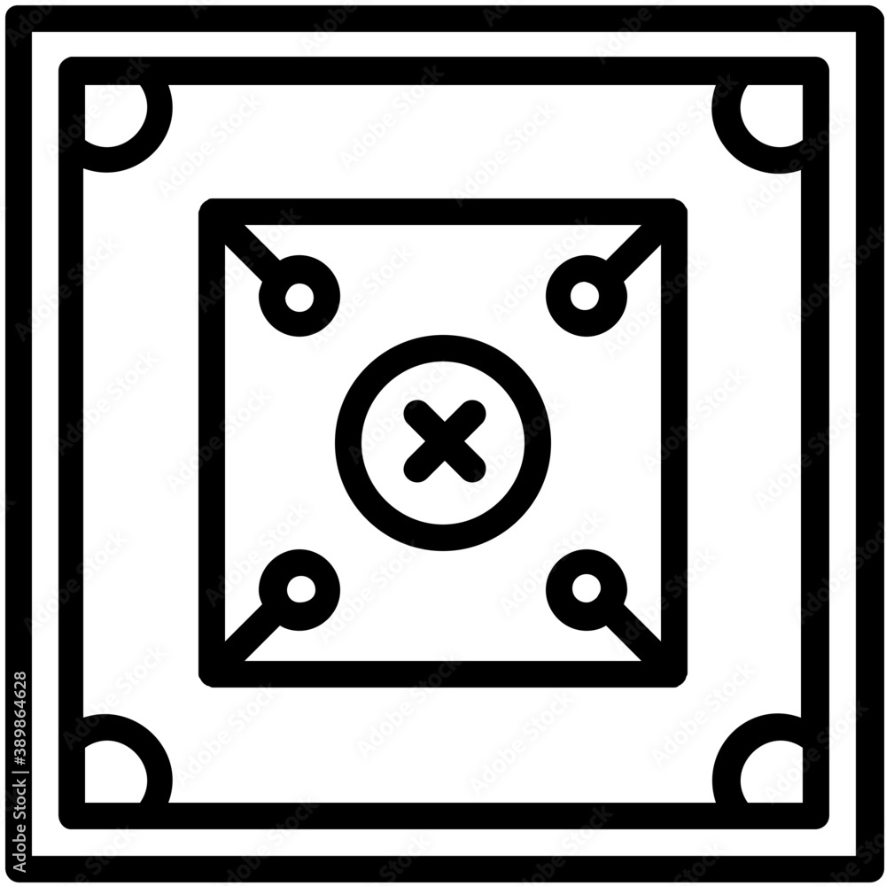 A square shaped game board with four holes on diagonals representing ...