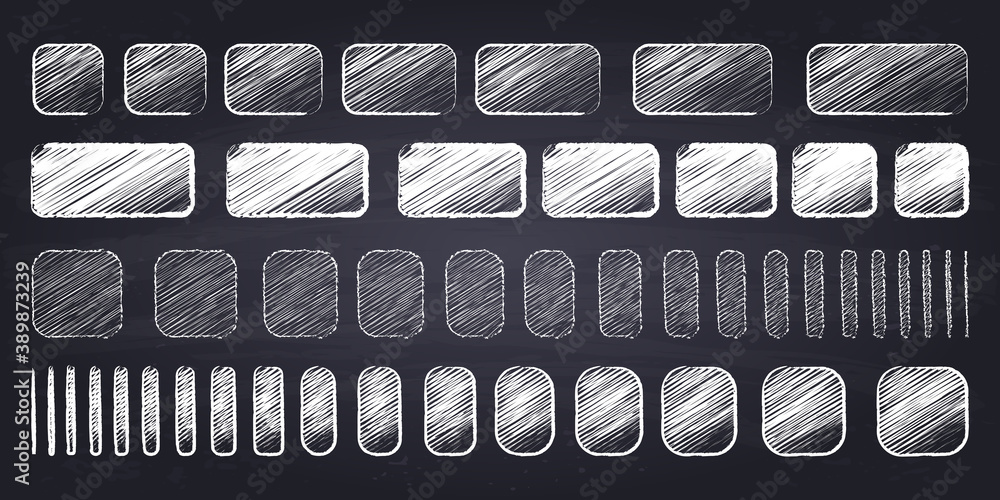 Chalk drawn squares and rectangles with rounded corners. Hand drawn ...