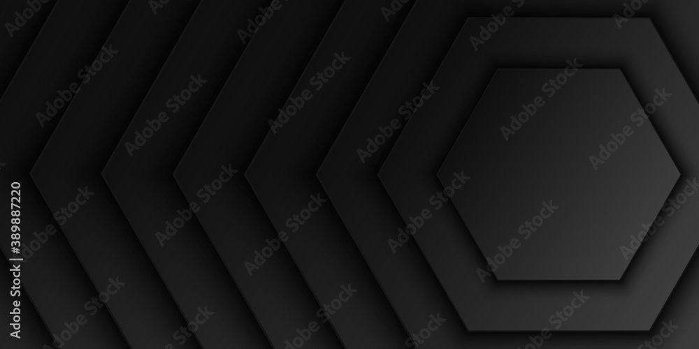 Abstract black hexagonal overlap layer background, hexagon shape pattern, dark minimal design ...