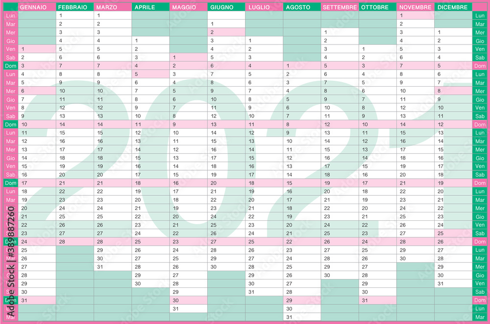 wall calendar 2021 single page with vertical columns and days on the ...