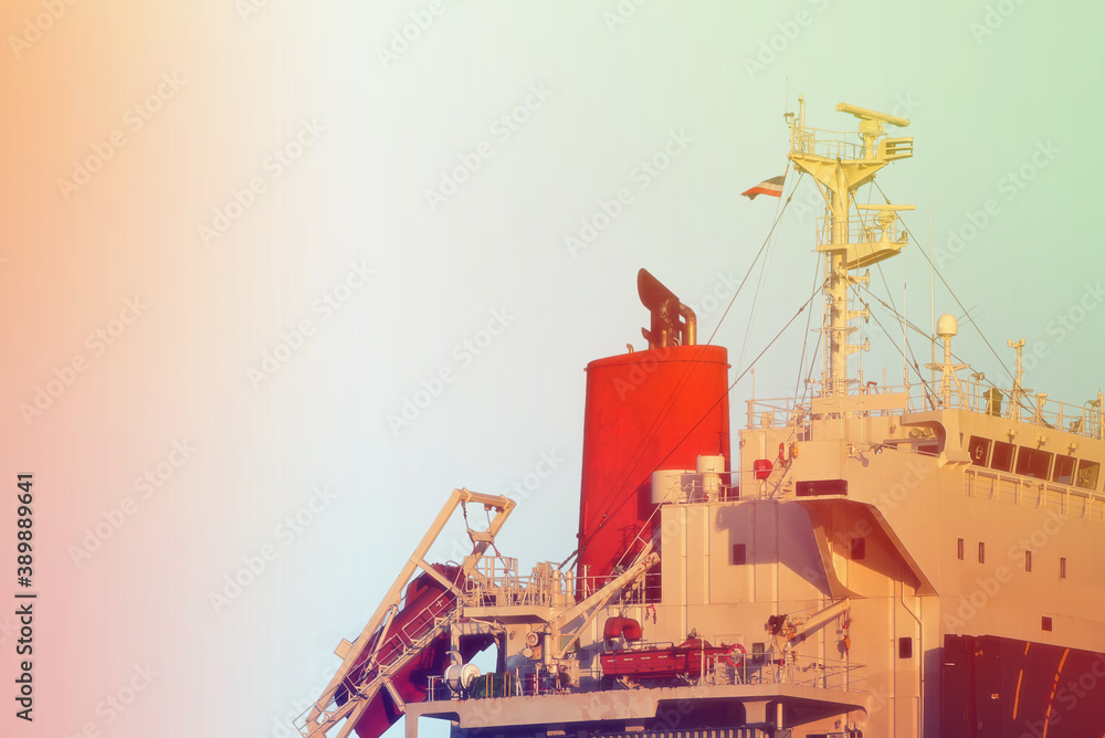 Shipyard navigation bridge deck during Ship repair Big Cargo ship at ...