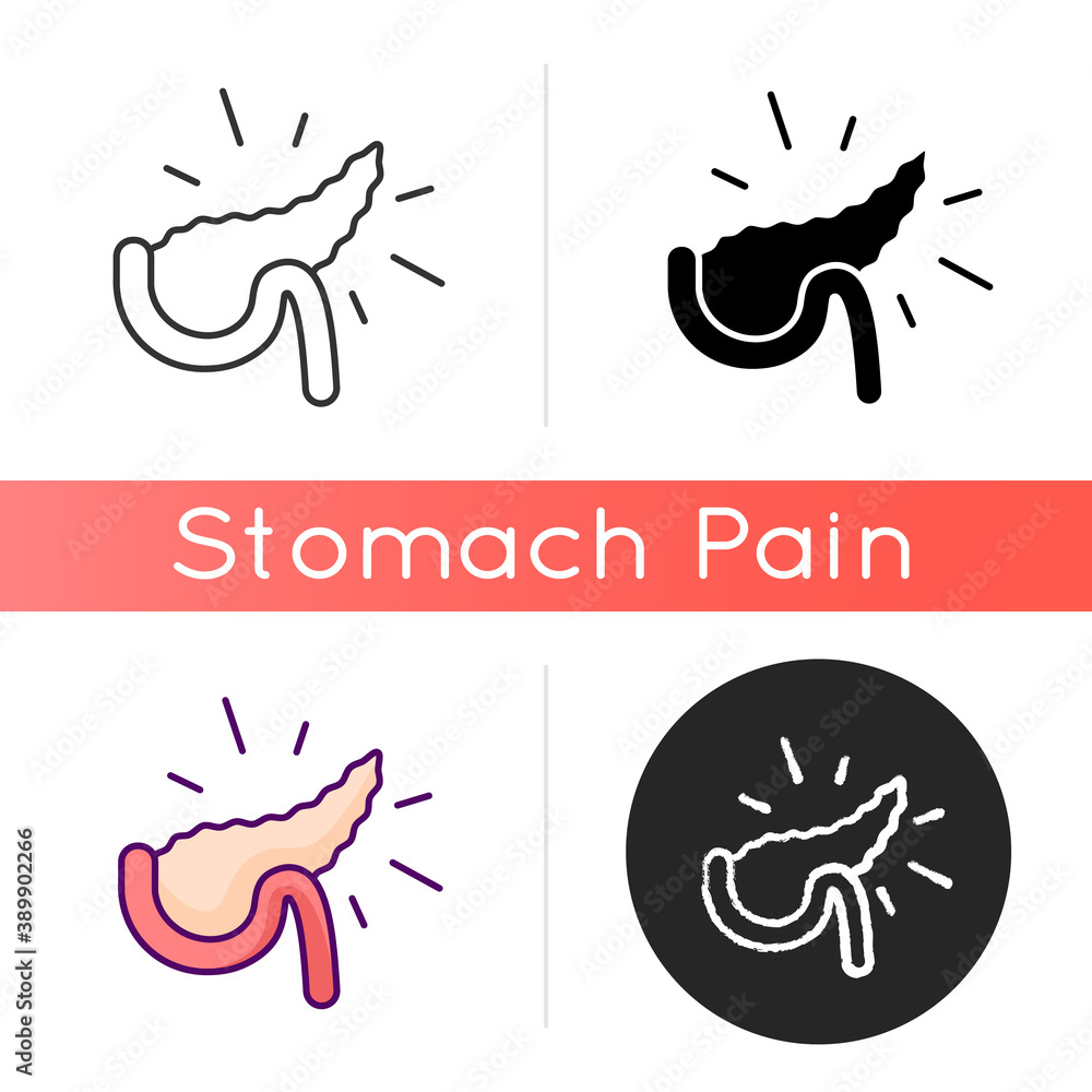 Pancreatitis icon. Stomach disease. Pathologic pancreas inflammation ...