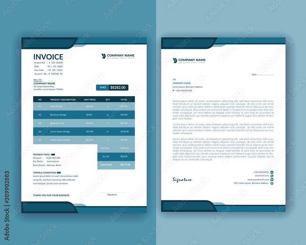 invoice template and letterhead template vector format, bill voucher ...