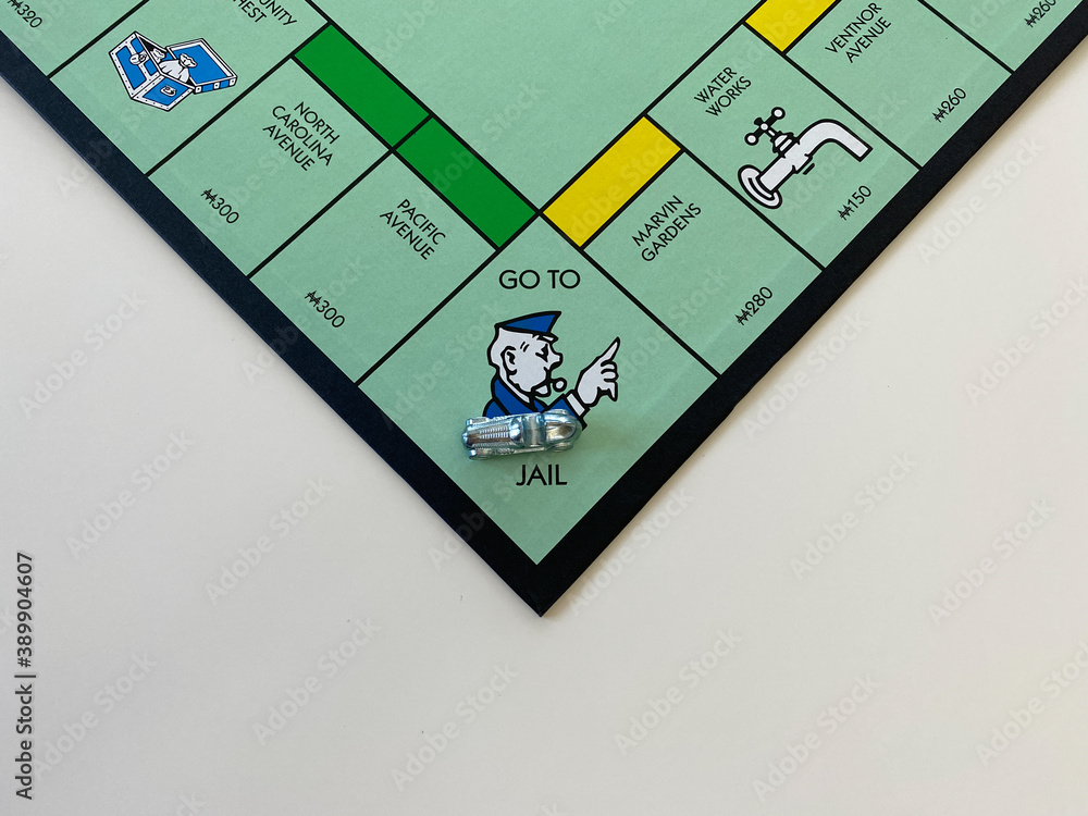 The race car on the go to Jail square for the game Monopoly by Hasbro ...