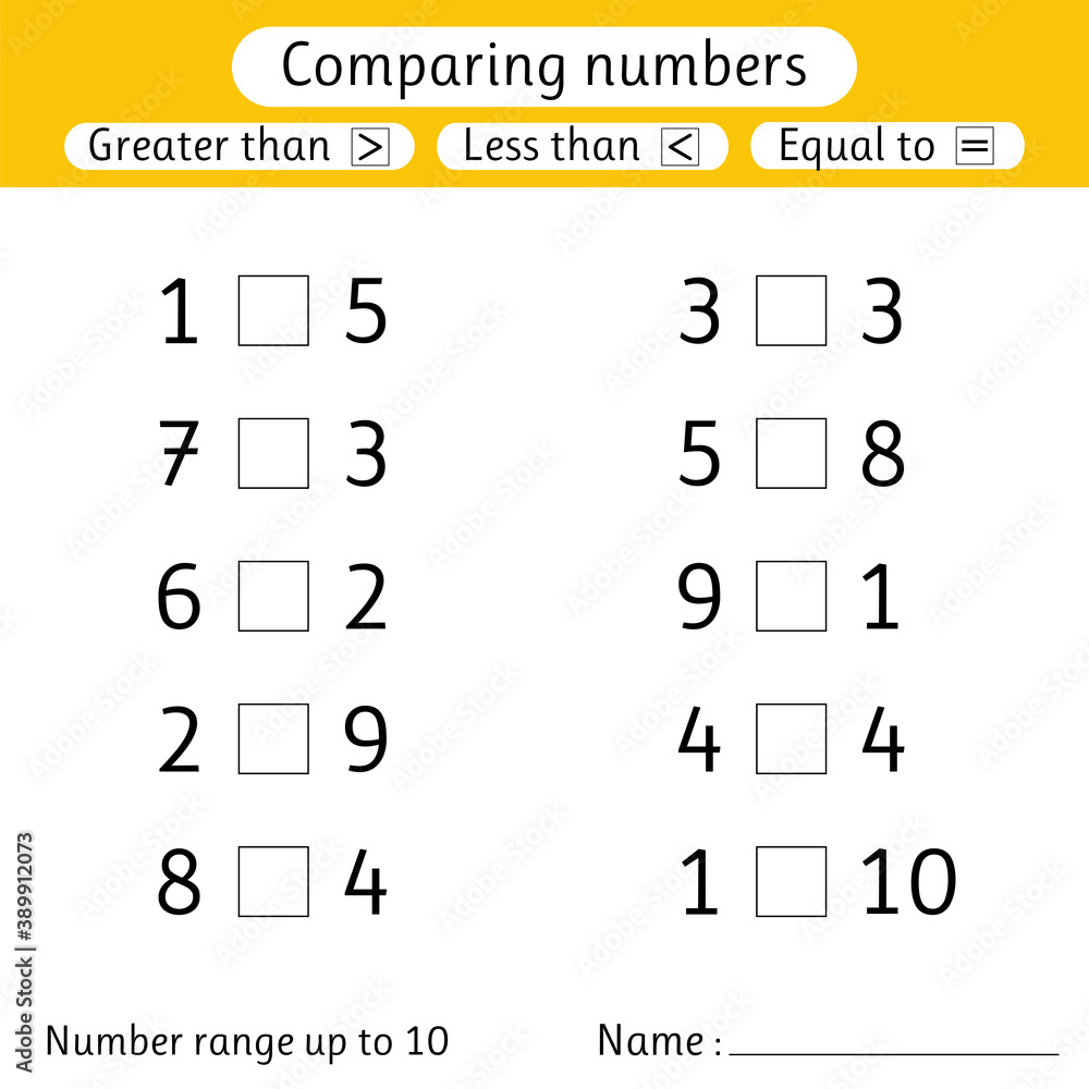 Comparing numbers. Less than, greater than, equal to. Number range up ...