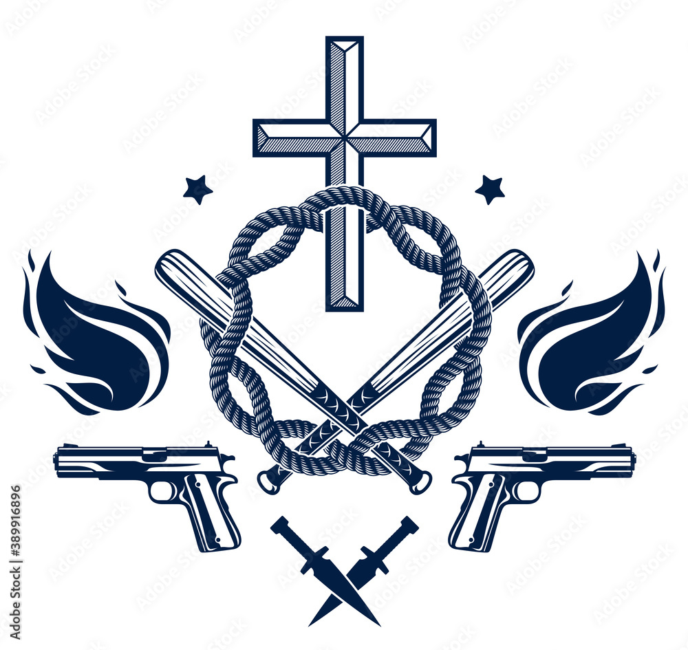 Criminal gangster dramatic emblem or logo with Christian Cross ...