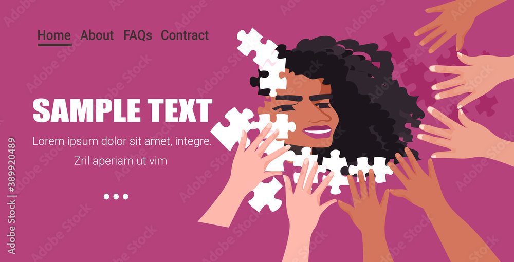 mix race hands assembling jigsaw puzzle with african american woman ...