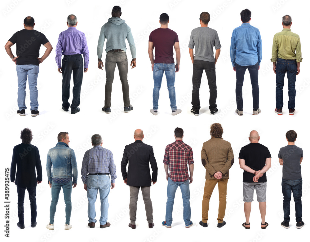 large group of men from behind with white background Stock Photo ...