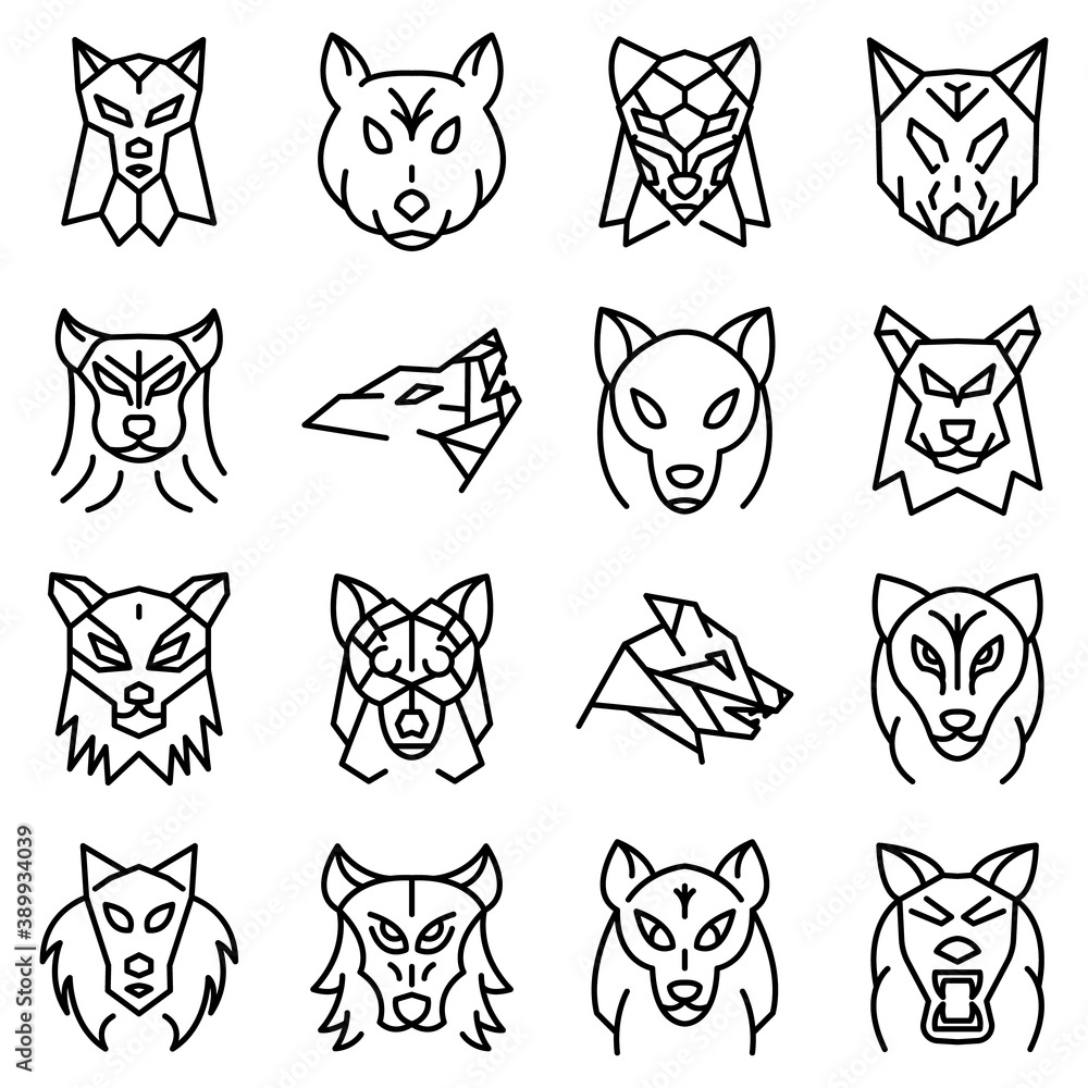 Wolf icons set. Outline set of wolf vector icons for web design ...
