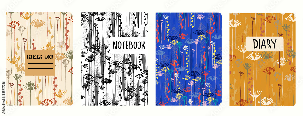 Cover page vector templates based on seamless patterns with hand drawn ...