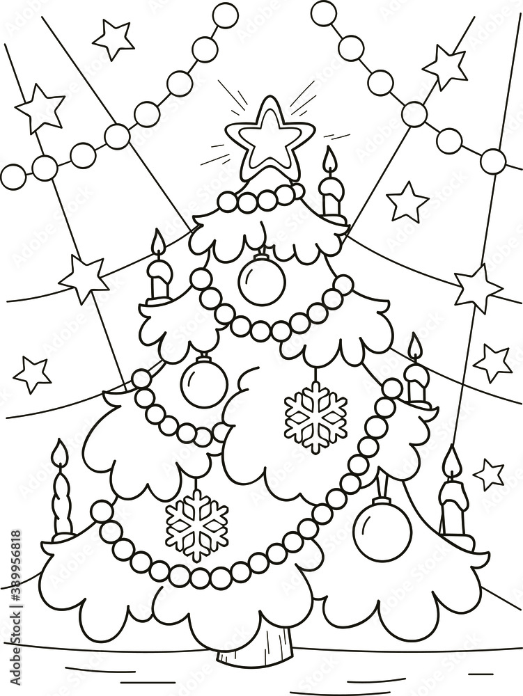 Coloring page outline of cartoon Christmas three. Colorful vector ...