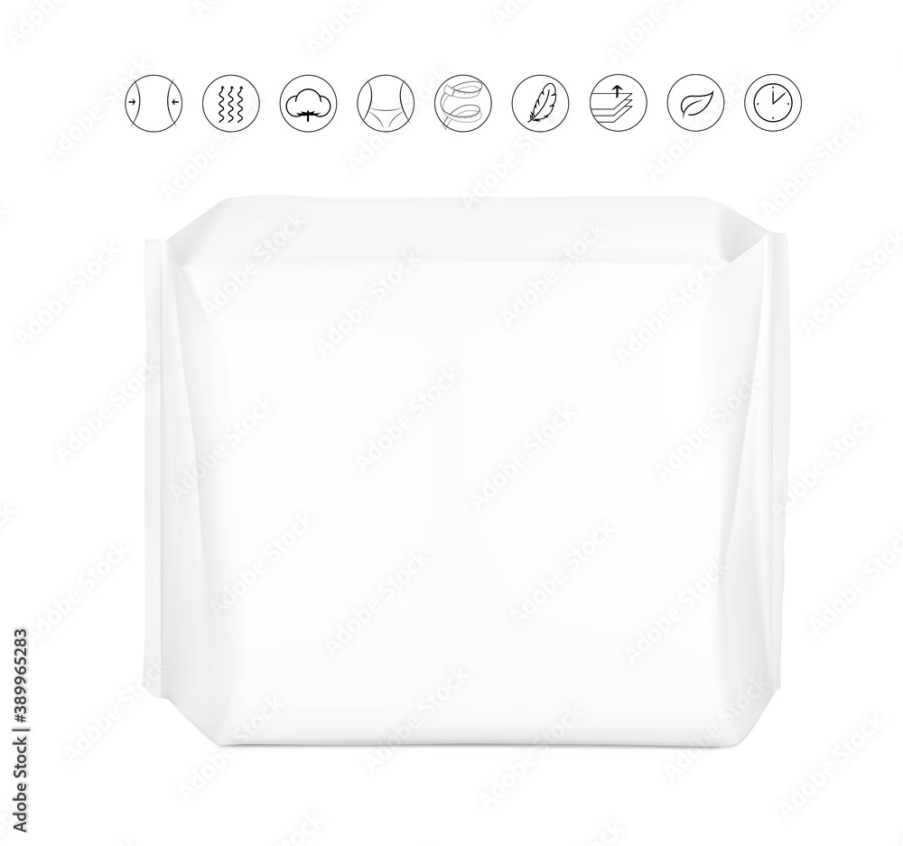 High Realistic Package Bag With Seam Mockup Front View Vector high-realistic-package-bag-with-seam-mockup-front-view-vector
