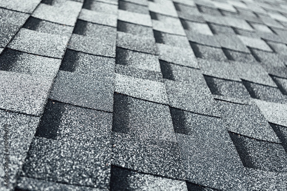 shingles flat polymeric roof-tiles background, close-up view Stock ...