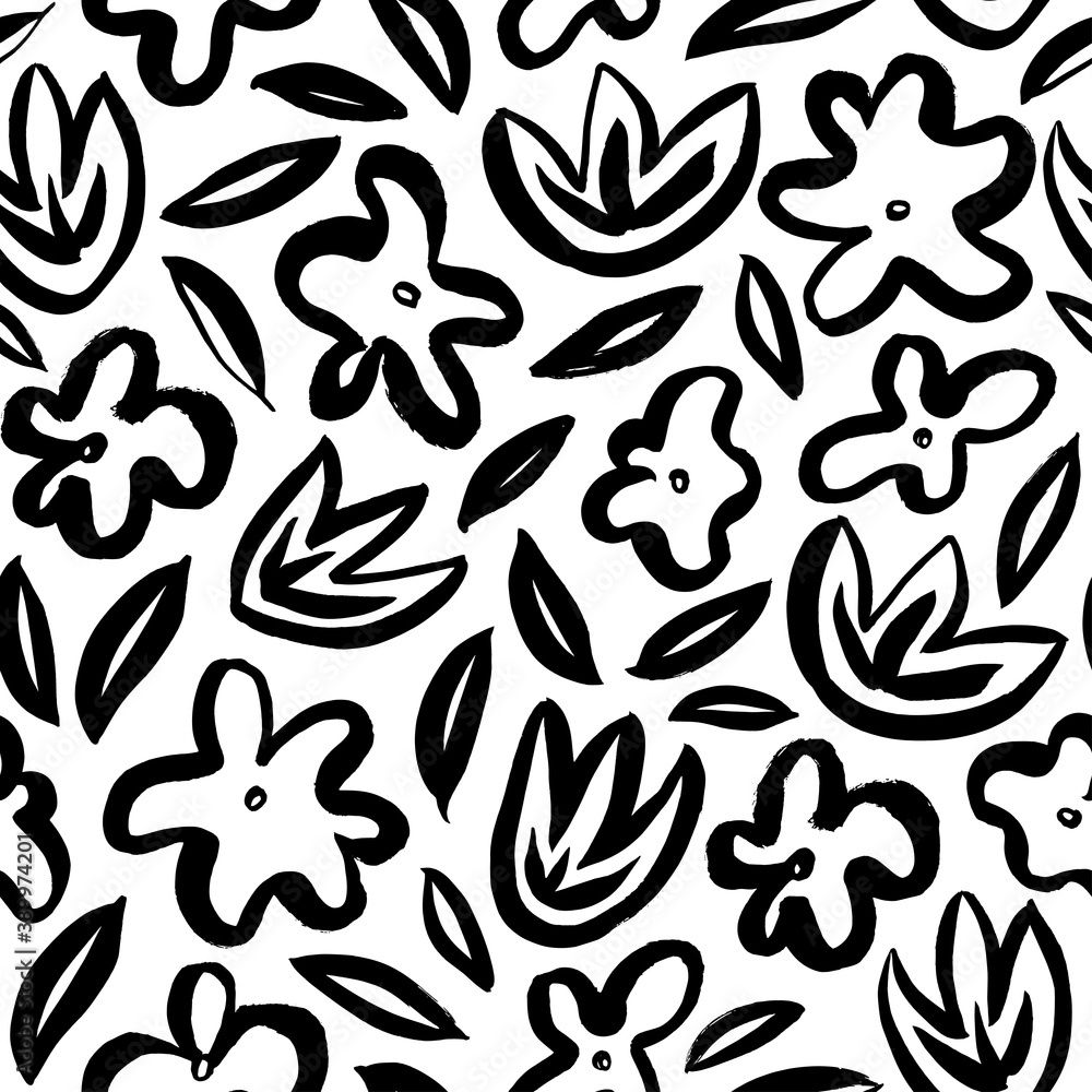 Simple abstract flower seamless pattern. Hand drawn vector botanical ...