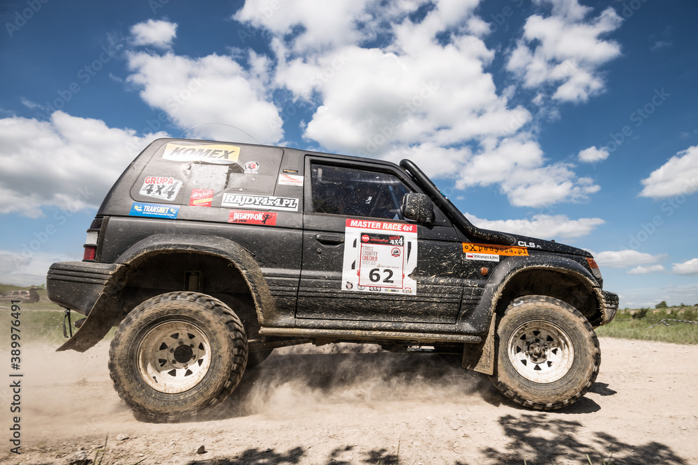 OGRODZIENIEC/POLAND - 21 May 2013: Offroad 4x4 sand ground rally, quad ...