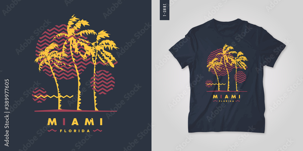 Miami Florida. T-shirt vector design, poster, print, template Stock ...