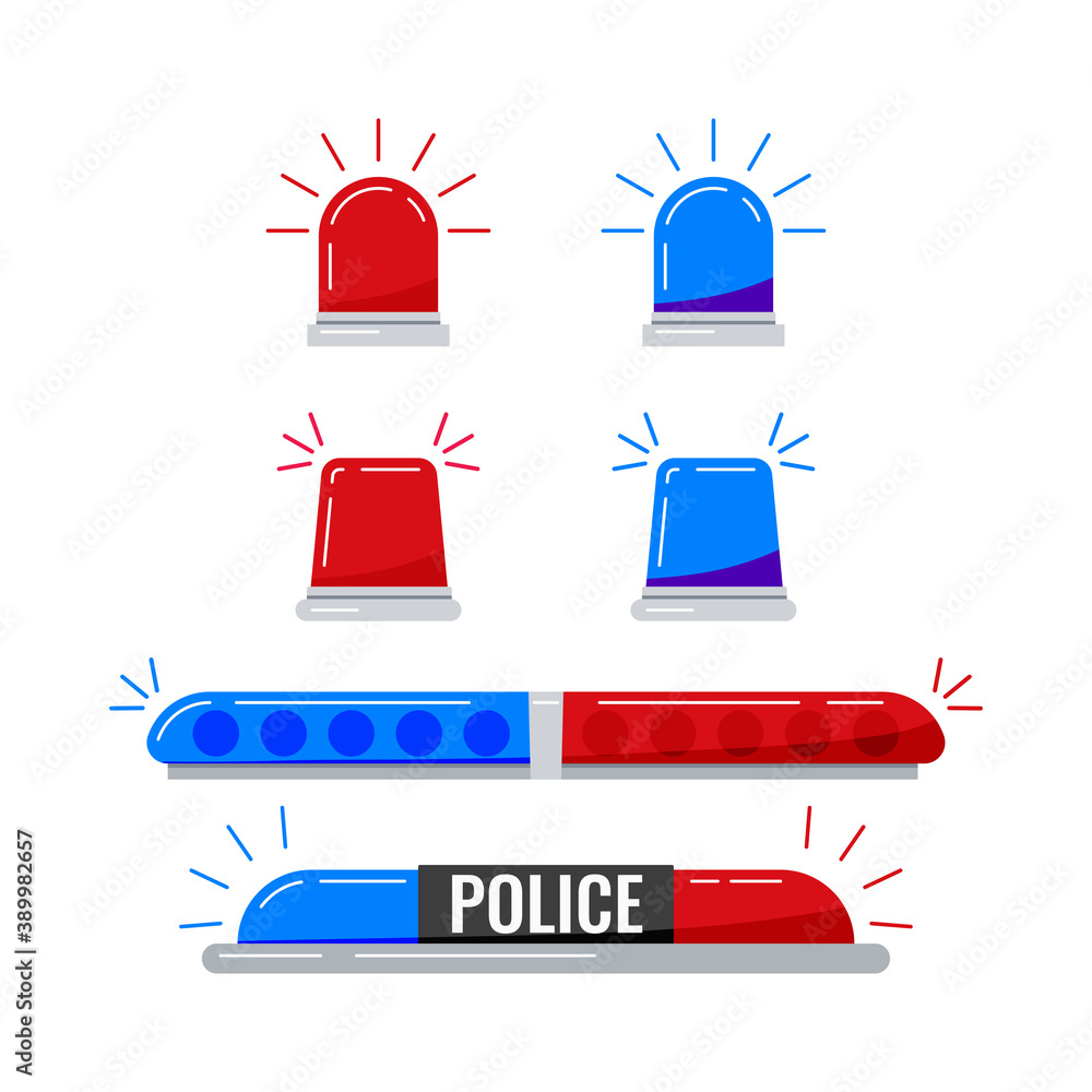 Police car red blue lights set isolated on white background. Police ...