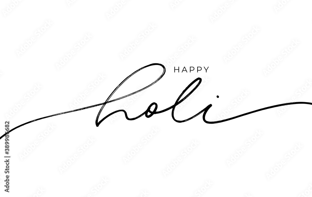 Happy Holi hand drawn vector lettering. Line style modern calligraphy ...