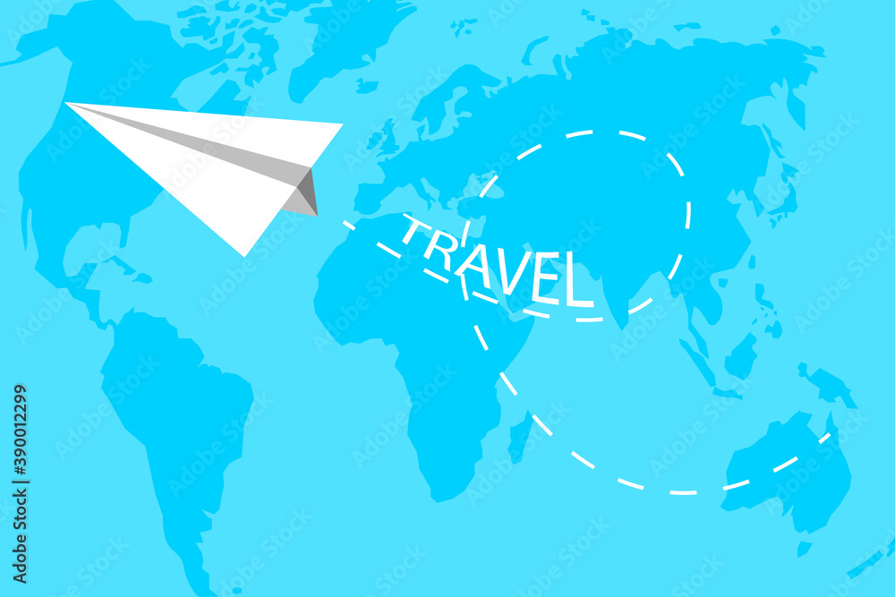 Blue paper plane travel sky. Concept flat vector illustration. Isolated ...