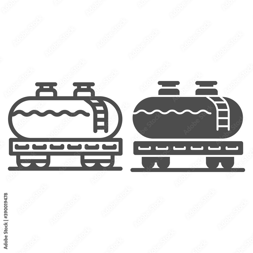 Tank truck line and solid icon, heavy equipment concept, petrol auto ...