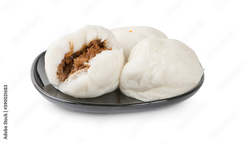 Salapao steamed Chinese bun on dish with isolated white background ...
