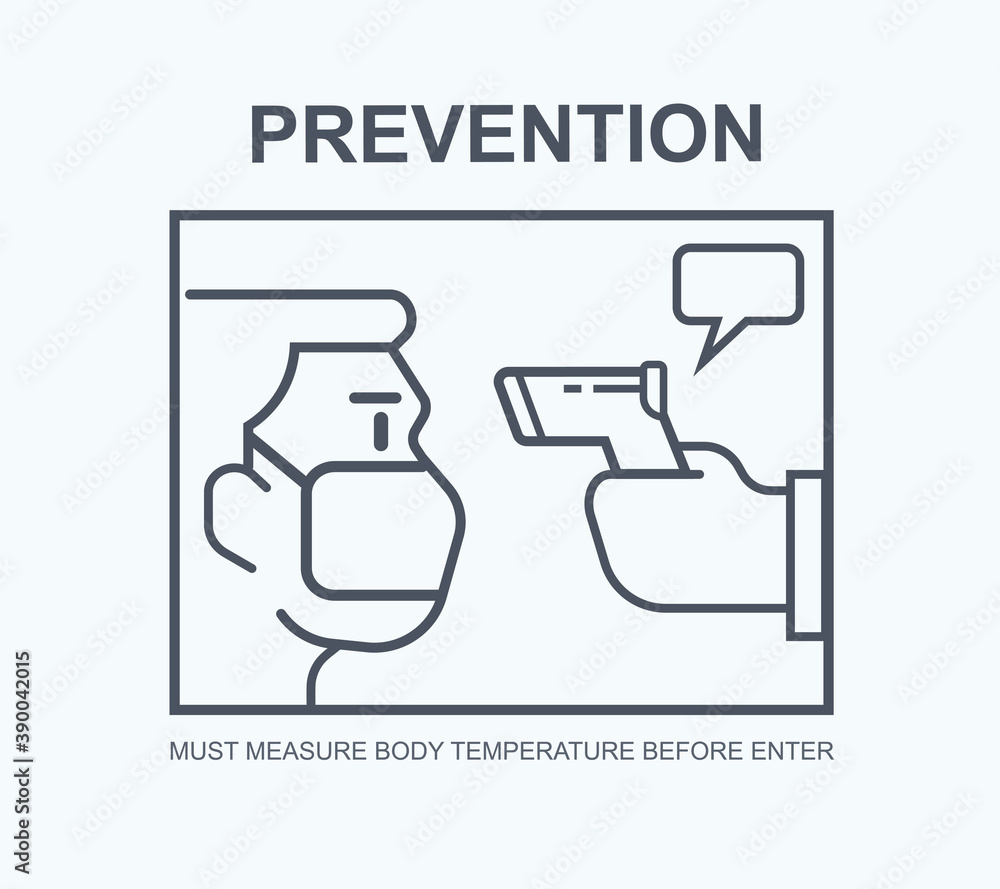 Body temperature checking with a contactless thermometer before enter ...