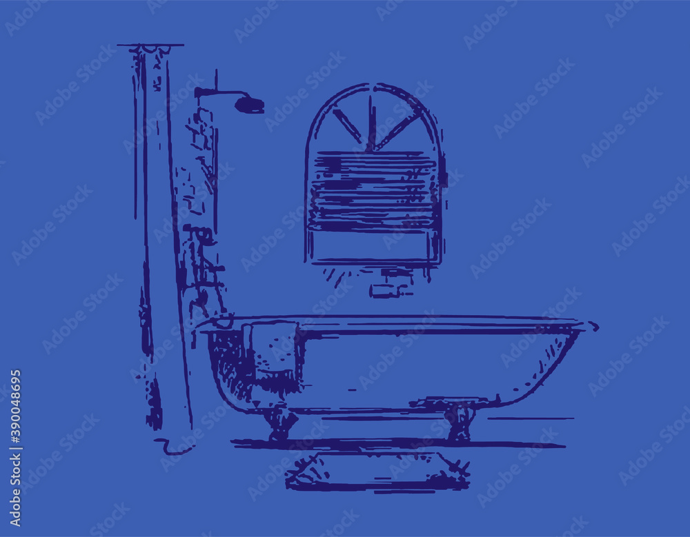 Bathroom interior vector drawing isolated on white background, Interior ...