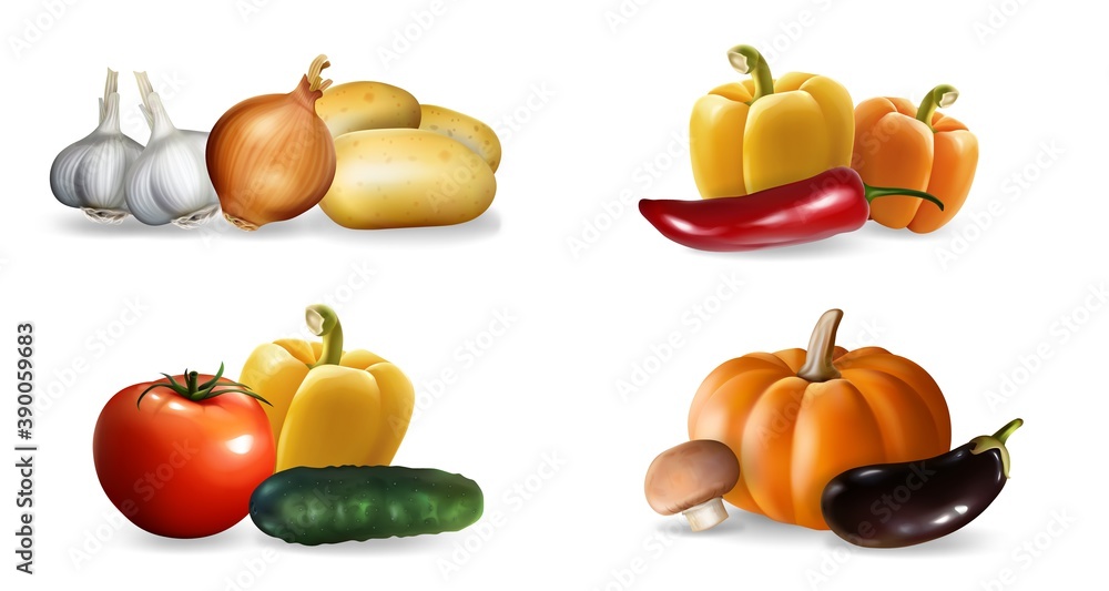 Realistic vegetables set. Collection of realism style drawn pepper ...
