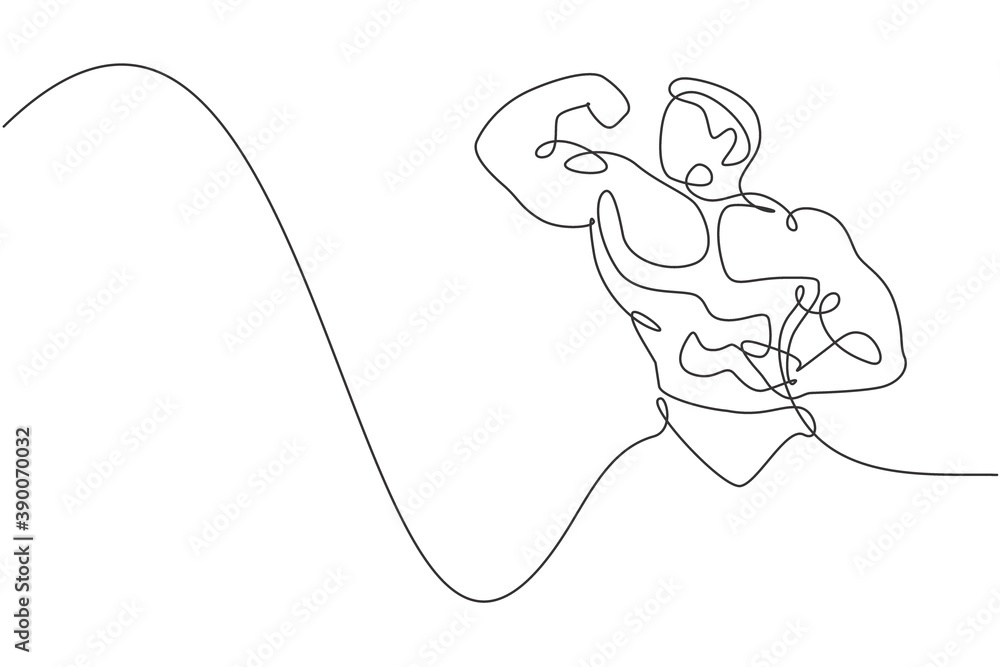 One single line drawing of young energetic model man bodybuilder pose charmingly vector ...