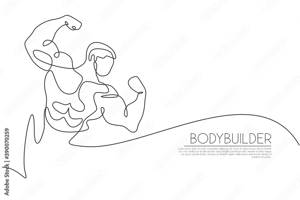 One single line drawing of young energetic model man bodybuilder posed ...
