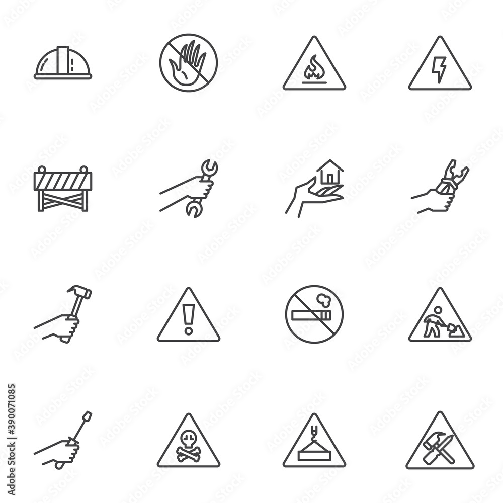 Construction safety line icons set, outline vector symbol collection ...