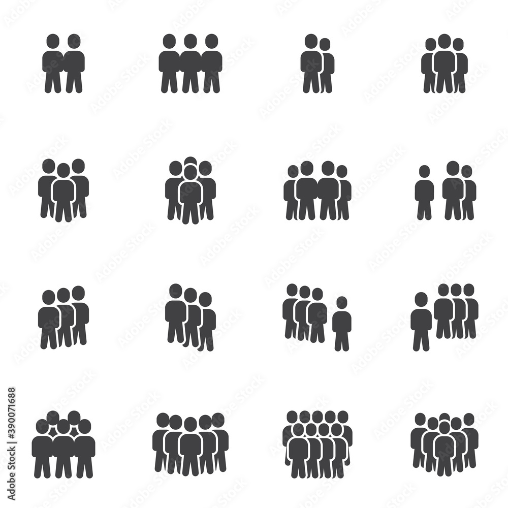 Crowd of people vector icons set, modern solid symbol collection ...