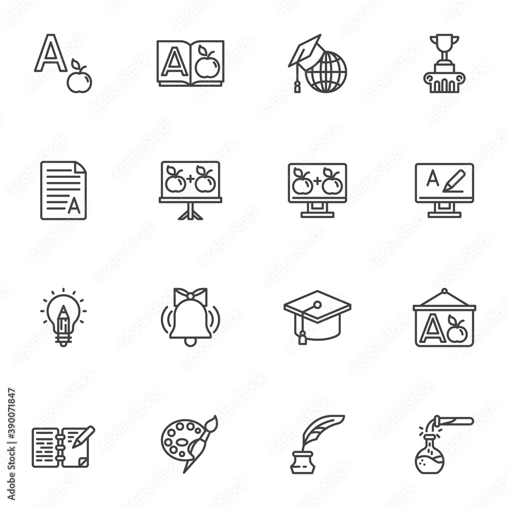 Education line icons set, outline vector symbol collection, linear ...