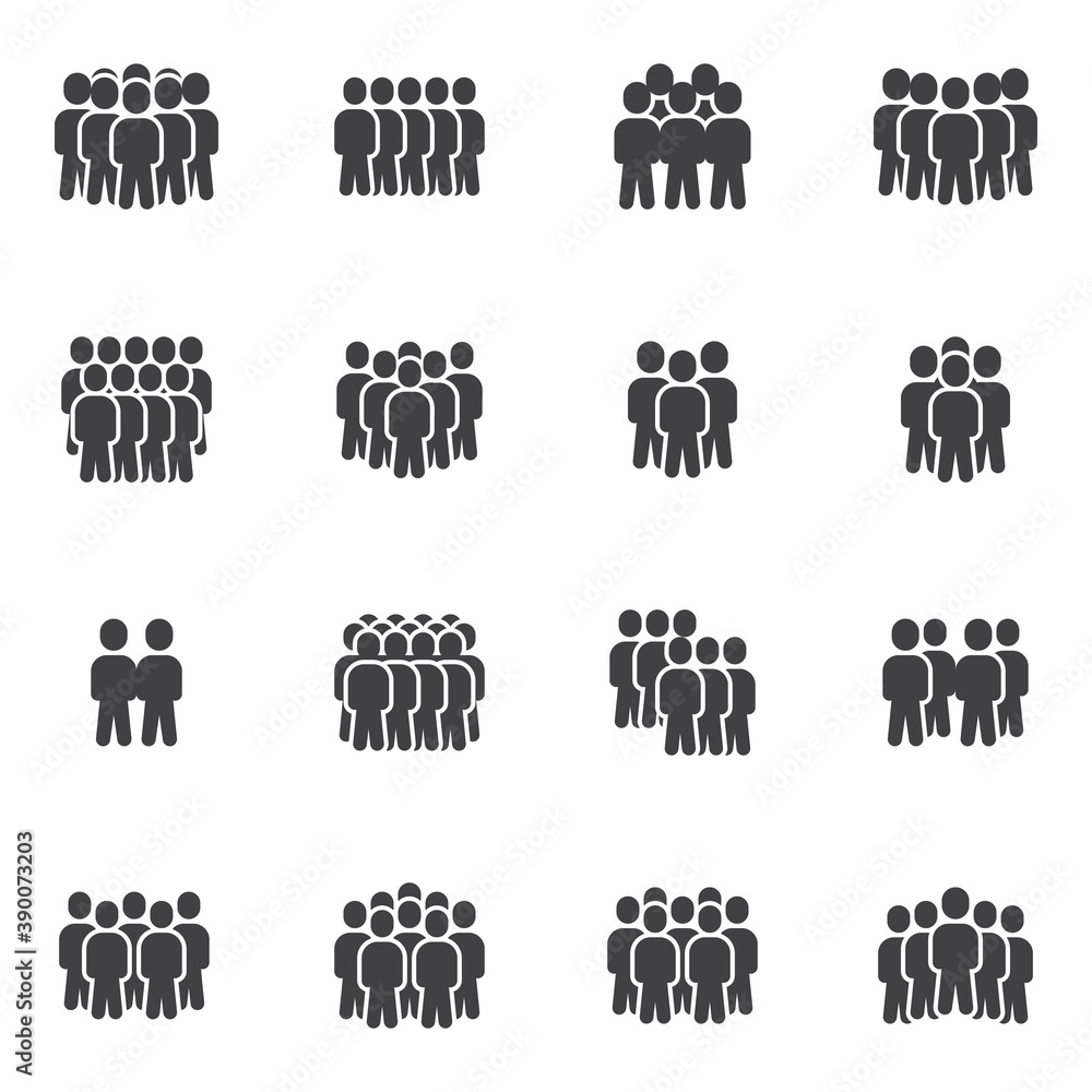 Group of people vector icons set, modern solid symbol collection ...