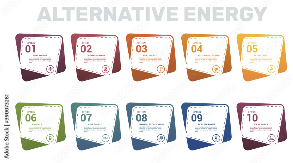 Infographic Alternative Energy template. Icons in different colors ...