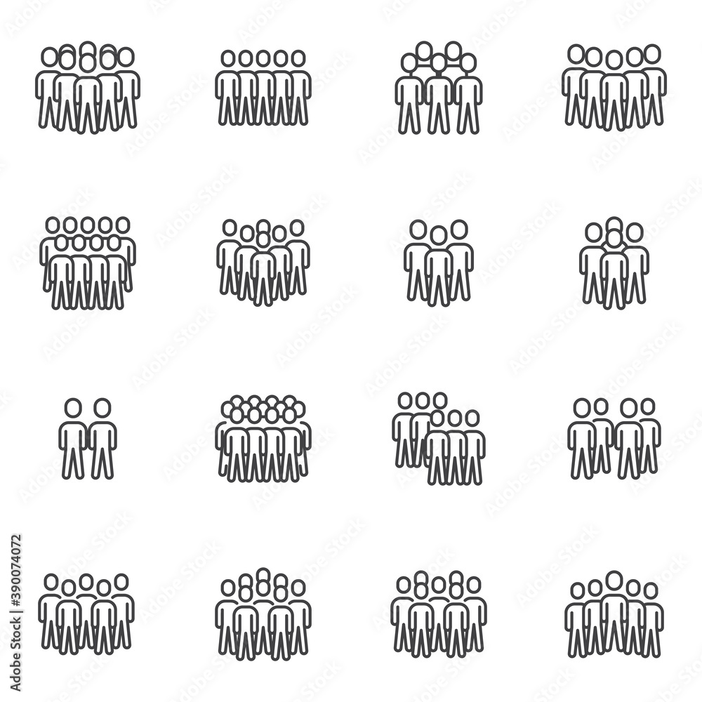 Group of people line icons set, outline vector symbol collection ...