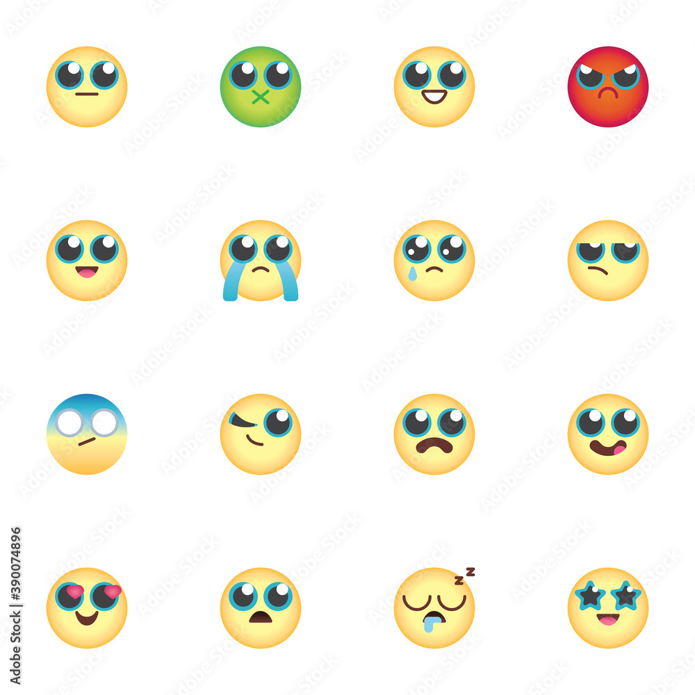 Cartoon emoji collection, flat icons set, Colorful symbols pack ...