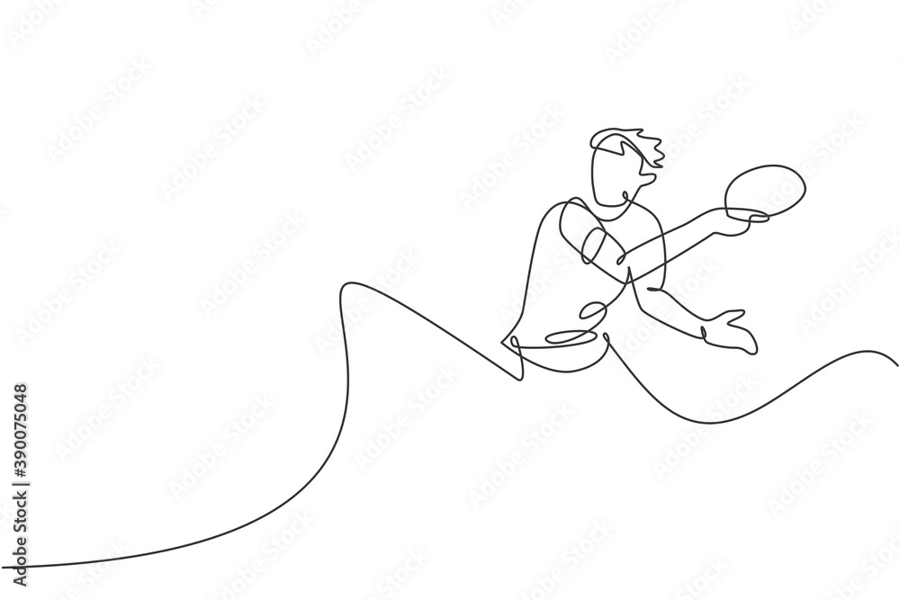 One single line drawing of young energetic man table tennis player ...