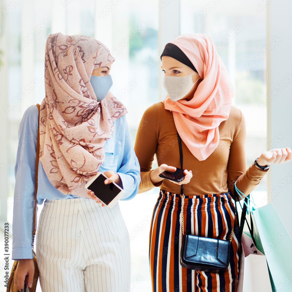 Muslim women in face mask during new normal post covid Stock Photo ...