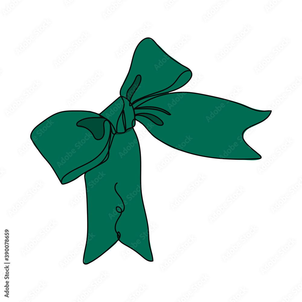 Dark green ribbon bow. One line drawing. Vector illustration continuous ...