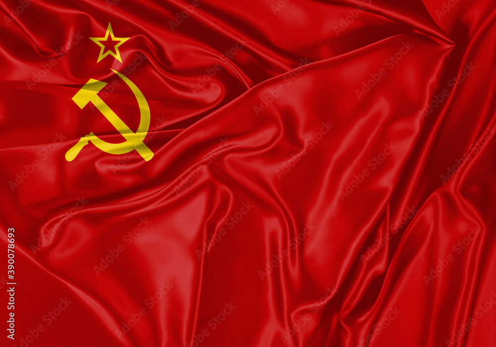 Soviet Union flag waving in the wind. National flag on satin cloth ...