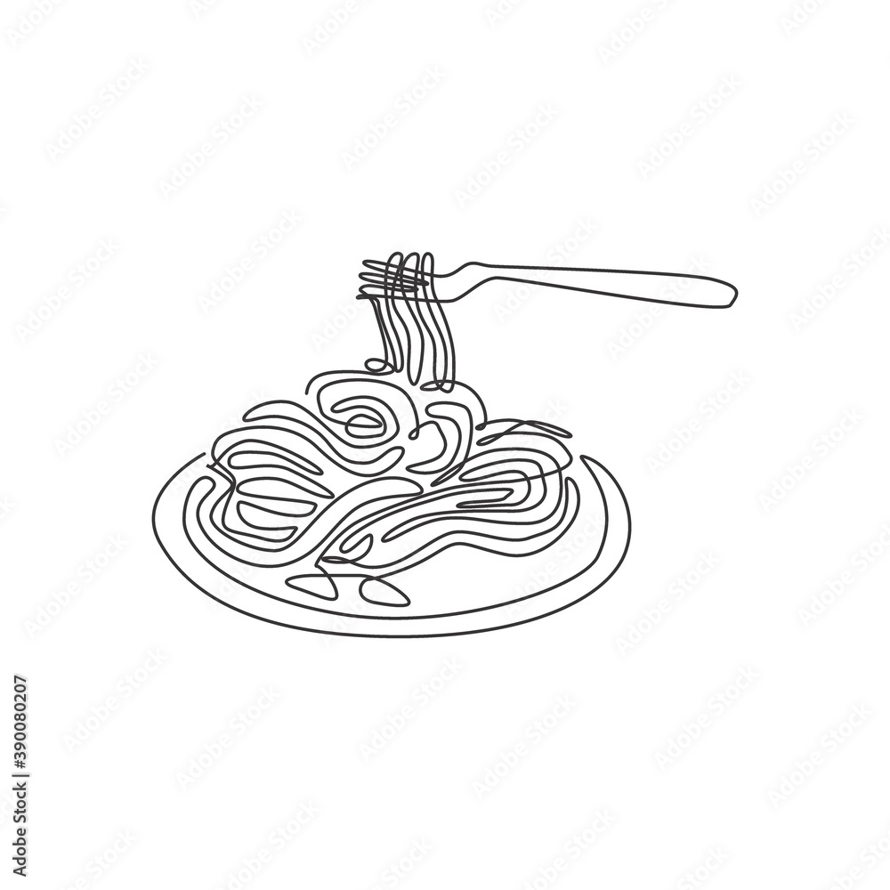 One continuous line drawing of fresh delicious Italian spaghetti pasta ...
