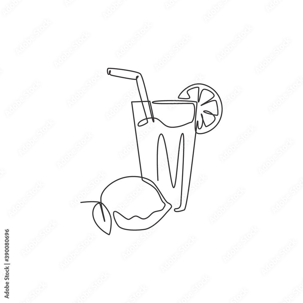 Single continuous line drawing of stylized lemonade ice logo label ...