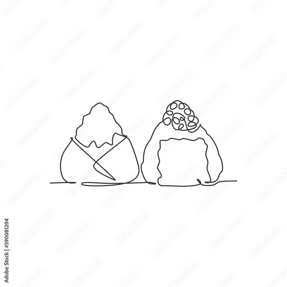 One single line drawing of fresh Japanese onigiri rice logo graphic ...