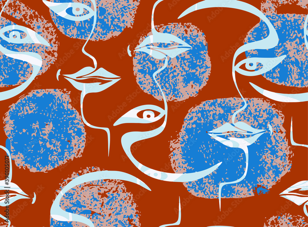Vetor de Modern continuous one line art in cubism style with geometric ...