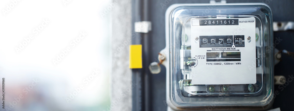 Electric power meter measuring power usage. Watt hour electric meter ...