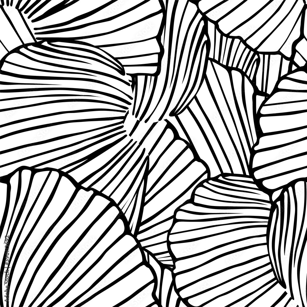 Marine seamless pattern with the abstract shape of a shell or petal ...